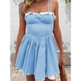Blue Gingham Mini Cami Dress With White Ruffle Trim And Tie-Up ...