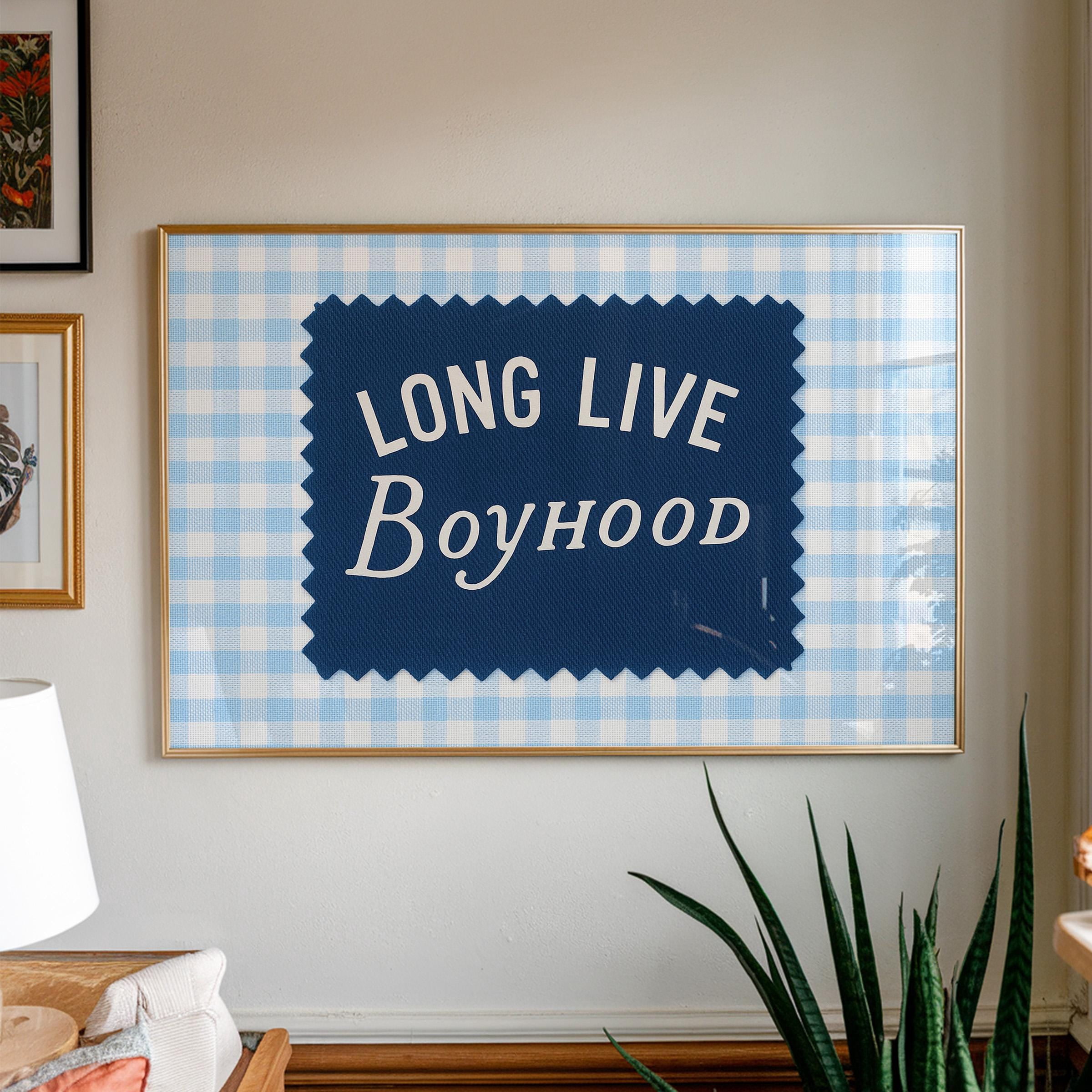 Blue Gingham Nursery Print "Long Live Boyhood" Wall Art Home Decor ...