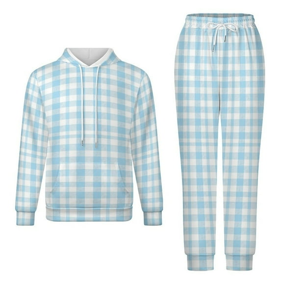 Blue Gingham Pattern Background. Hoodie And Pants Set Tracksuit Men ...