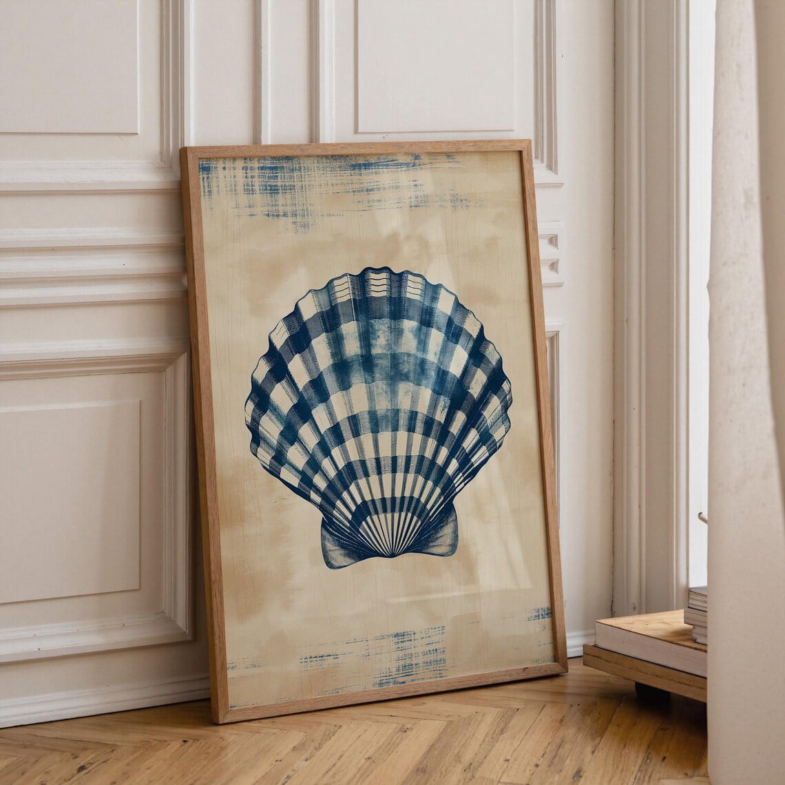 Blue Gingham Seashell Wall Art Coastal Cottage Décor Vintage Nautical ...