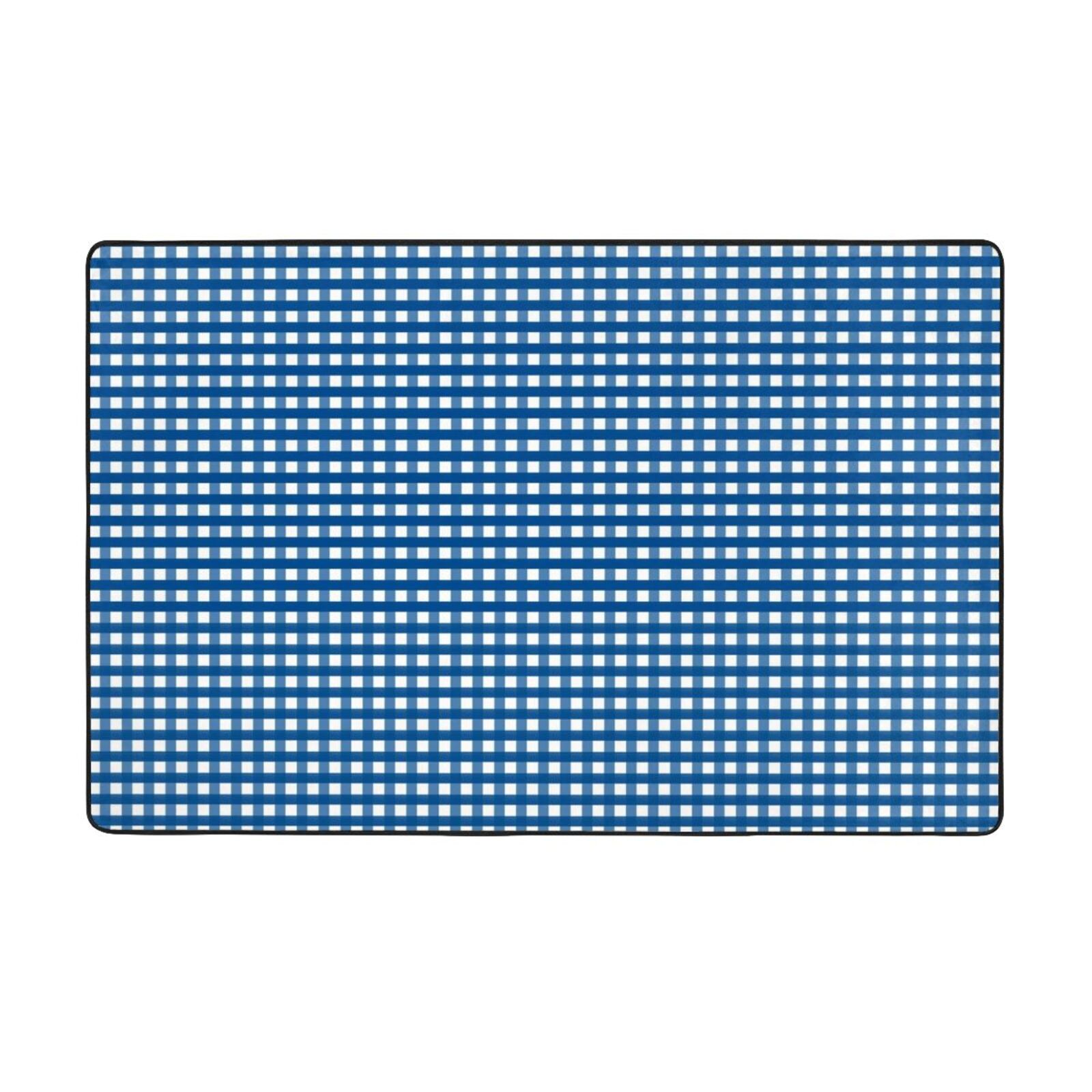 Blue Gingham Soft Indoor Outdoor Rug, Washable Rugs for Living Room ...