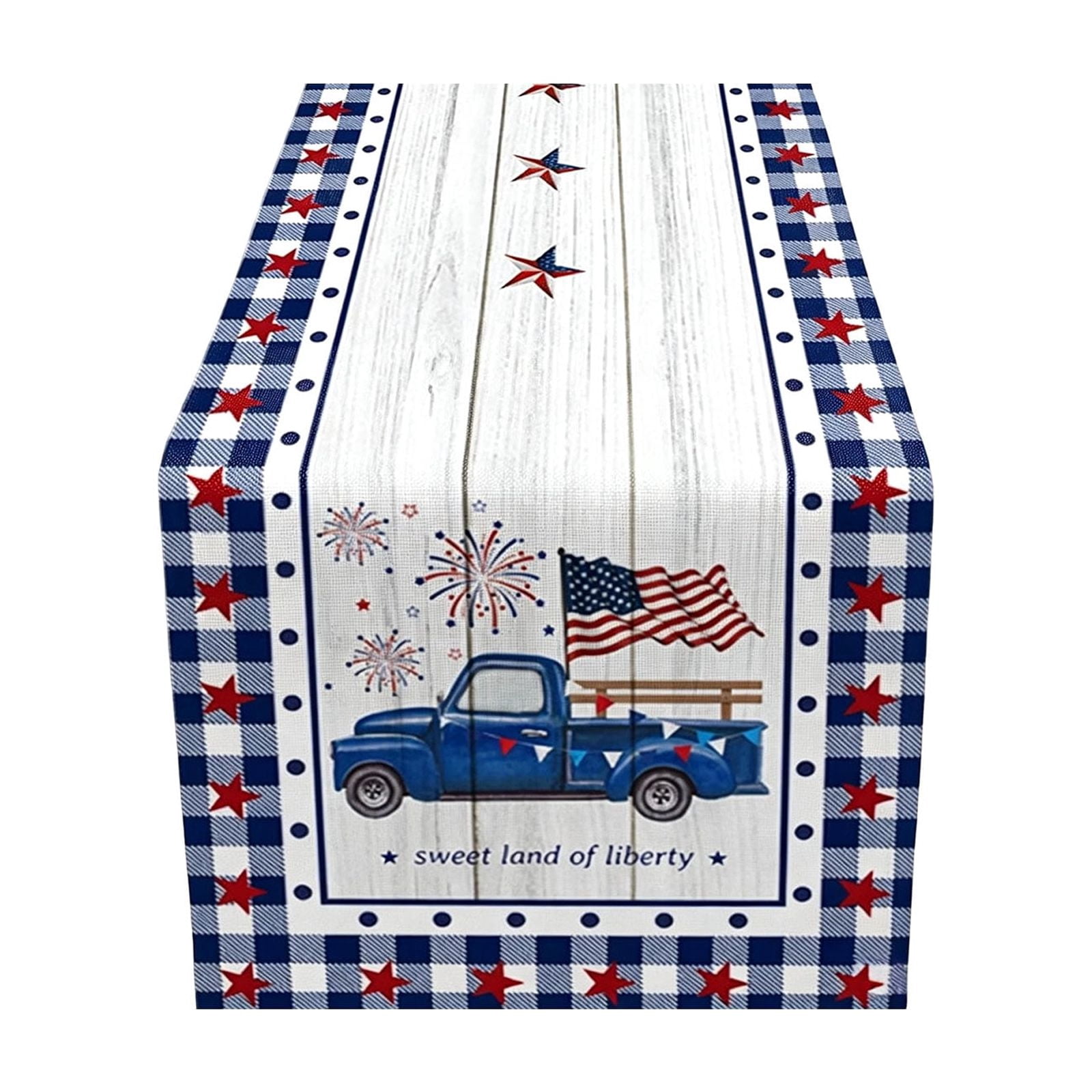 Blue Gingham Truck Patriotic Table Runner, "Sweet Land of Liberty" 4th ...
