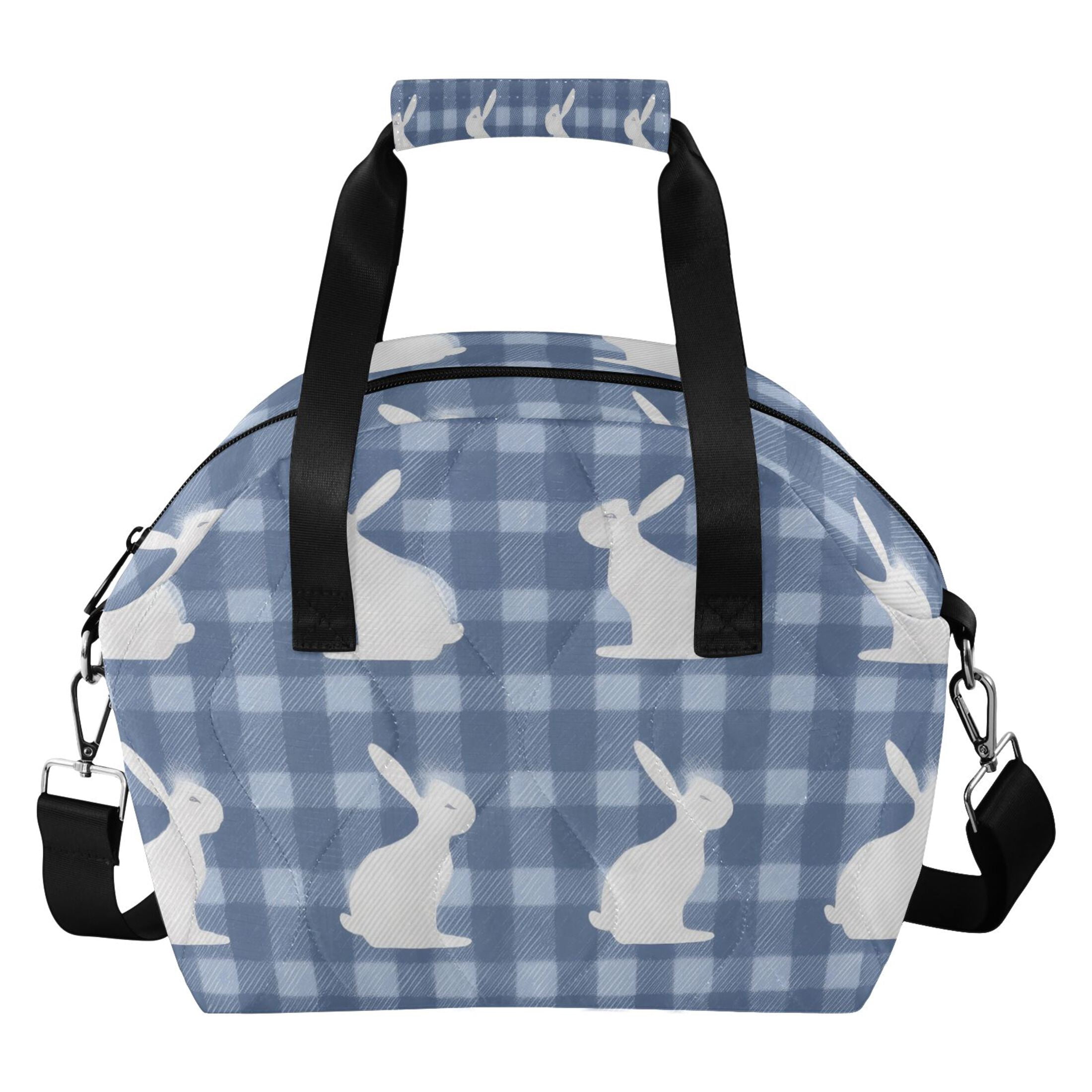 Blue Gingham White Rabbits Easter Insulated Lunch Bag Reusable Quilted ...