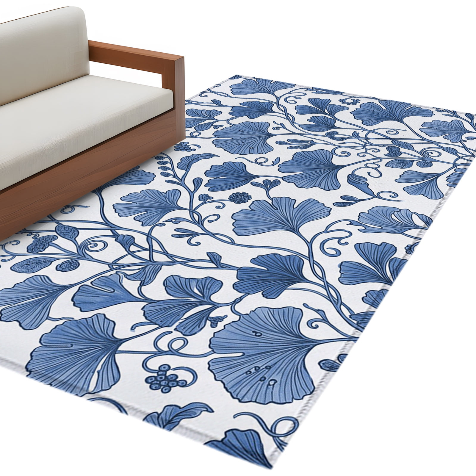 Blue Ginkgo Leaf Area Rug 3x5 Washable Rug Non Slip Country Leaves ...