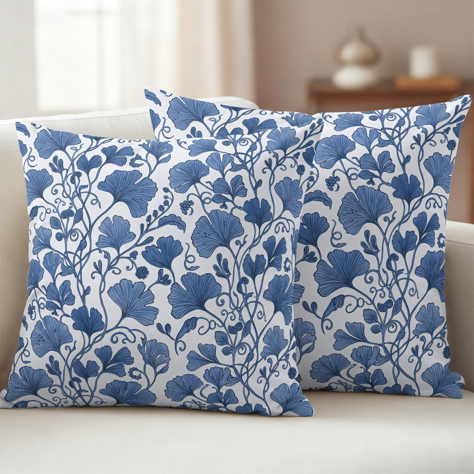 Blue Ginkgo Leaf Outdoor Waterproof Throw Pillow Covers 20x20 Set of 2 ...