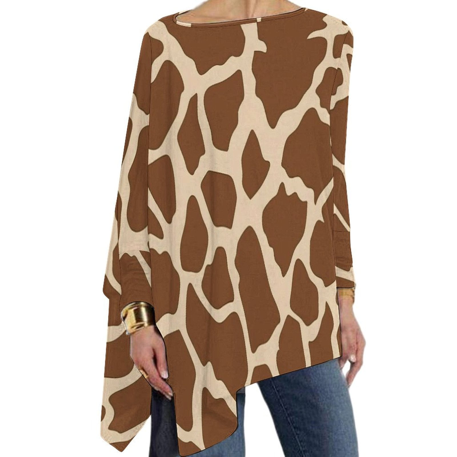 Blue Giraffe Skin Print T-Shirt Casual Loose Long Sleeve T-Shirts ...