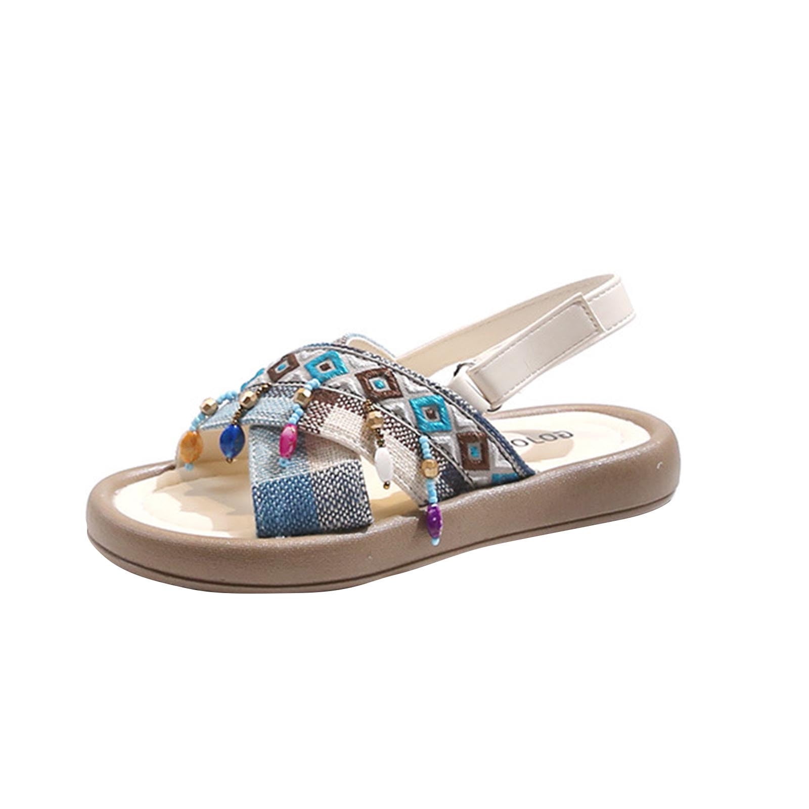 Blue Girls Bohemian Slippers With Flexible Footbed And Secure Closure ...
