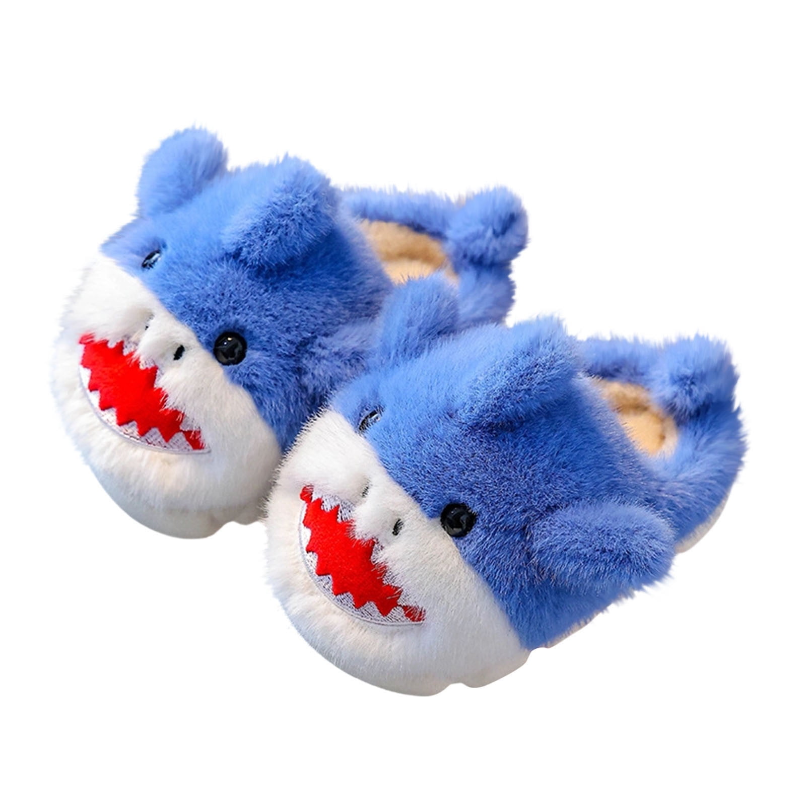 Blue Girls Fuzzy Slippers With Shark Pattern Thick Sole For House Use ...