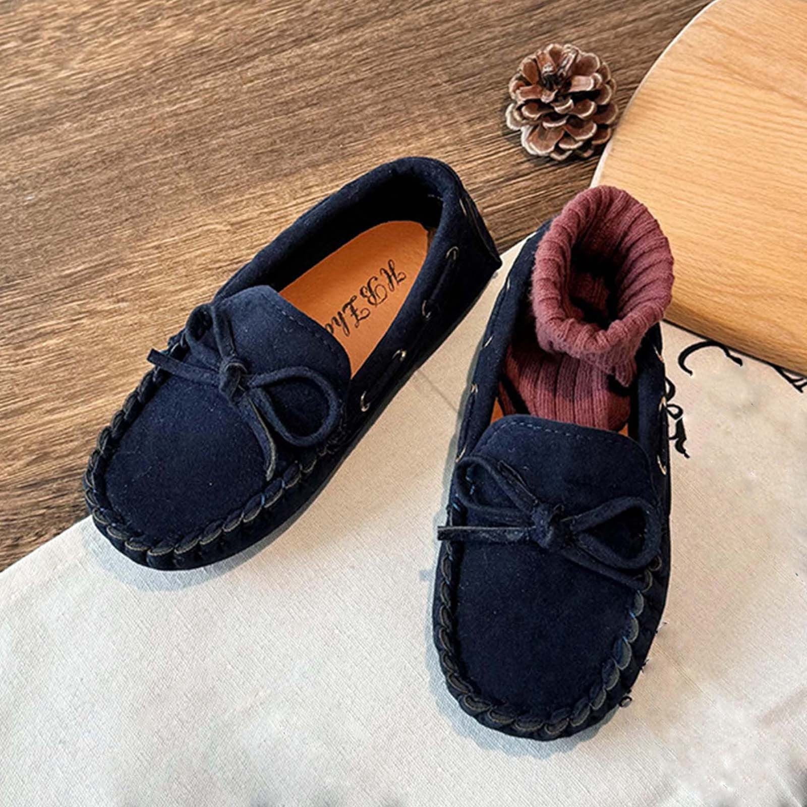 Blue Girls Princess Bow Solid Color Loafers Flat Casual Soft Sole Shoes ...