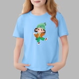 Blue Girls T-Shirt, Kids Cute Cartoon Print Short Sleeve Cotton Shirt ...