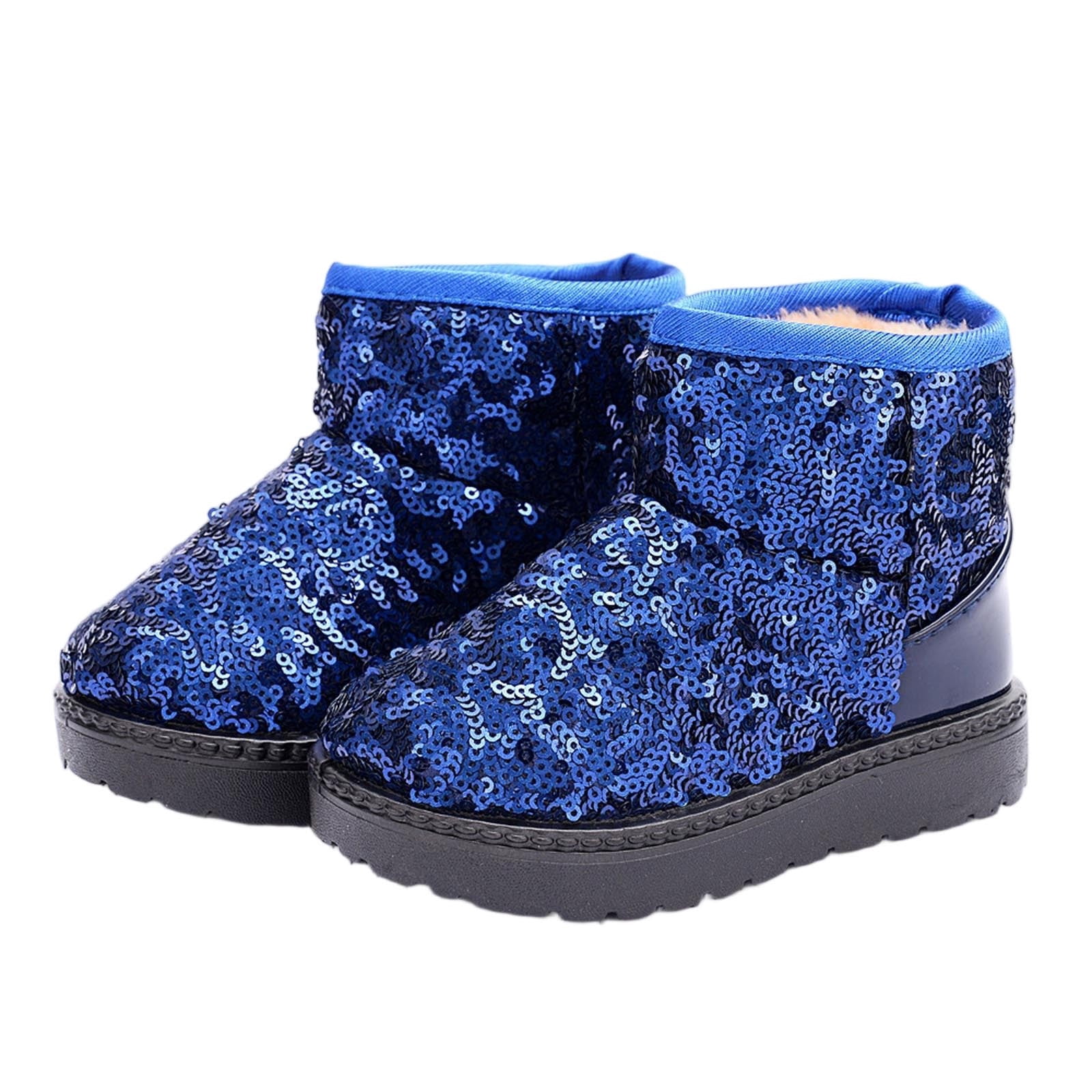 Blue Girls Winter Shoes With Glitter Accents Thick Warm Soft Artificial ...