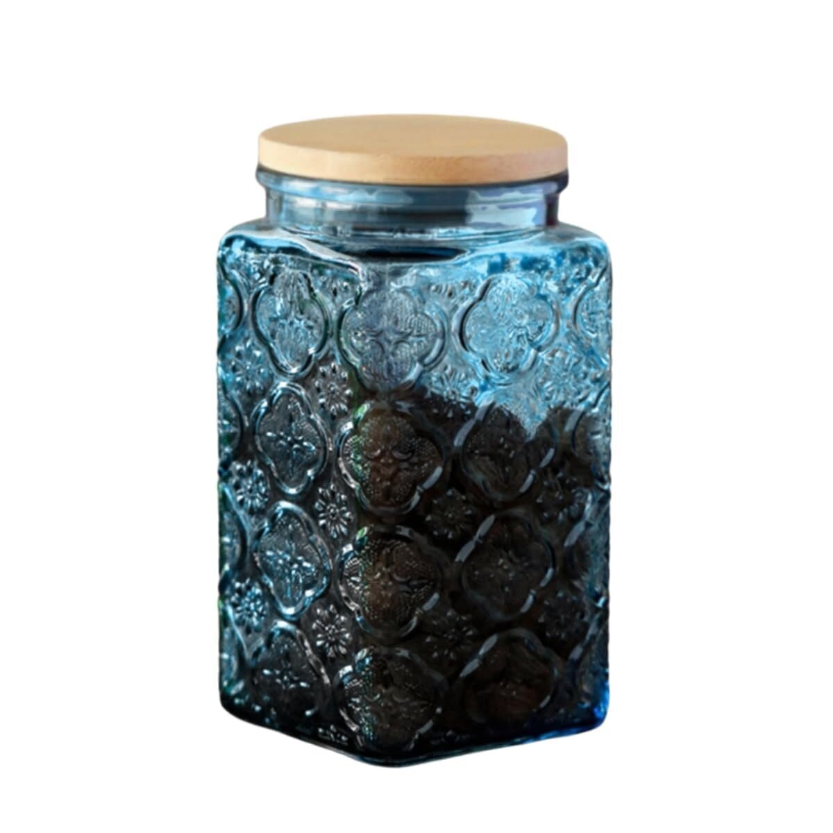 Blue Glass Canister, 34oz Square Glass Jar with Lid, Vintage Mason Jar ...