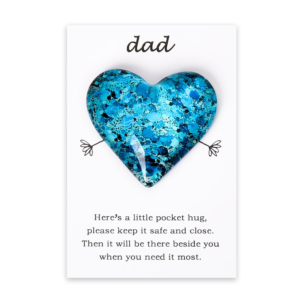 Blue Glass Heart Pocket Hug Token Gifts for Father Birthday Gift for ...