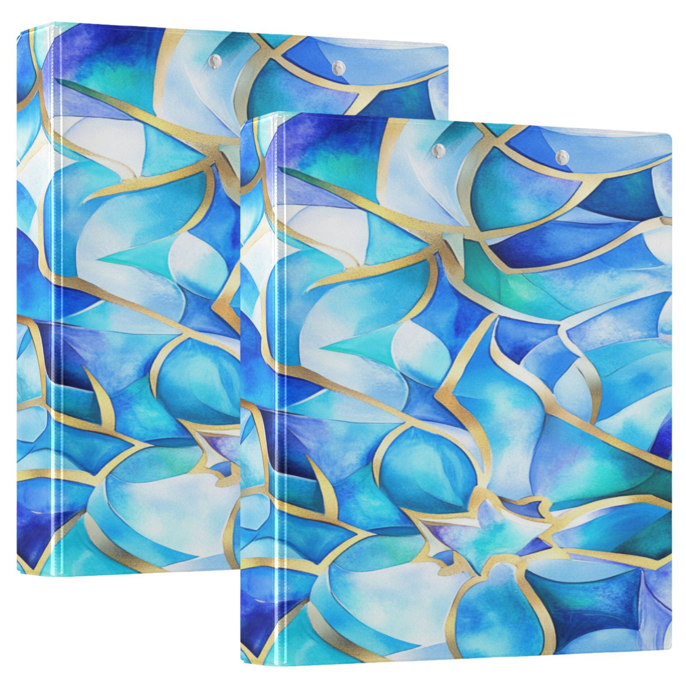 Blue Glass Pattern 12.4x10.6in PVC Round Ring Binders, 2-Pack, D-Ring 3 ...