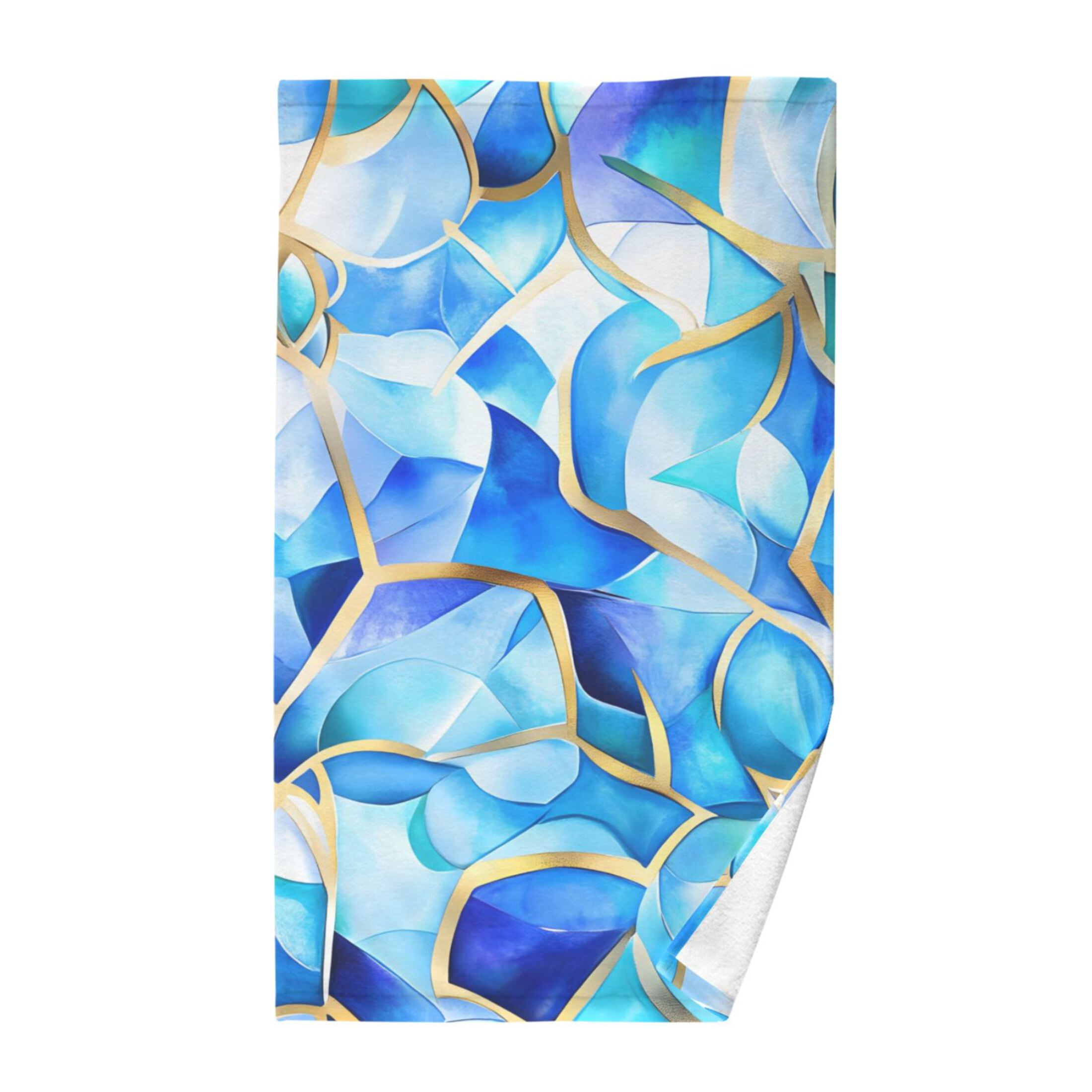 Blue Glass Pattern Bath Towel 100% Cotton Soft Thick High Absorbency ...