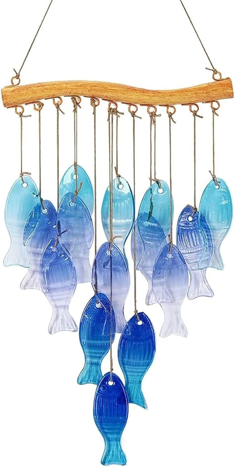Blue Glass Sea Wind Chime, Fish Shaped Wind Chime, Indoor Outdoor ...