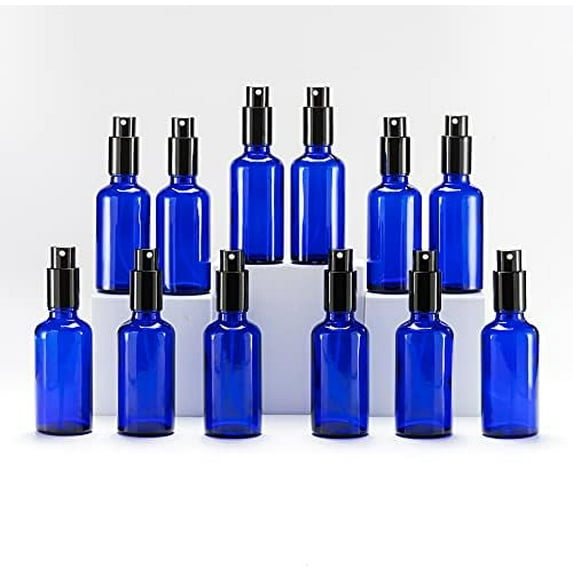 Blue Glass Spray Bottles 2oz, with Small Fine Mist Spray, Metal Cap ...