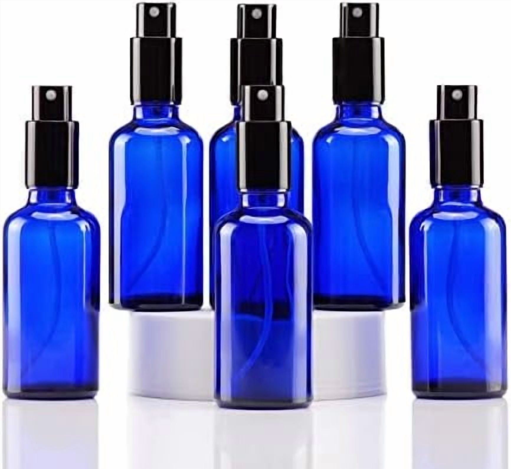 Blue Glass Spray Bottles 2oz, with Small Fine Mist Spray, Metal Cap ...