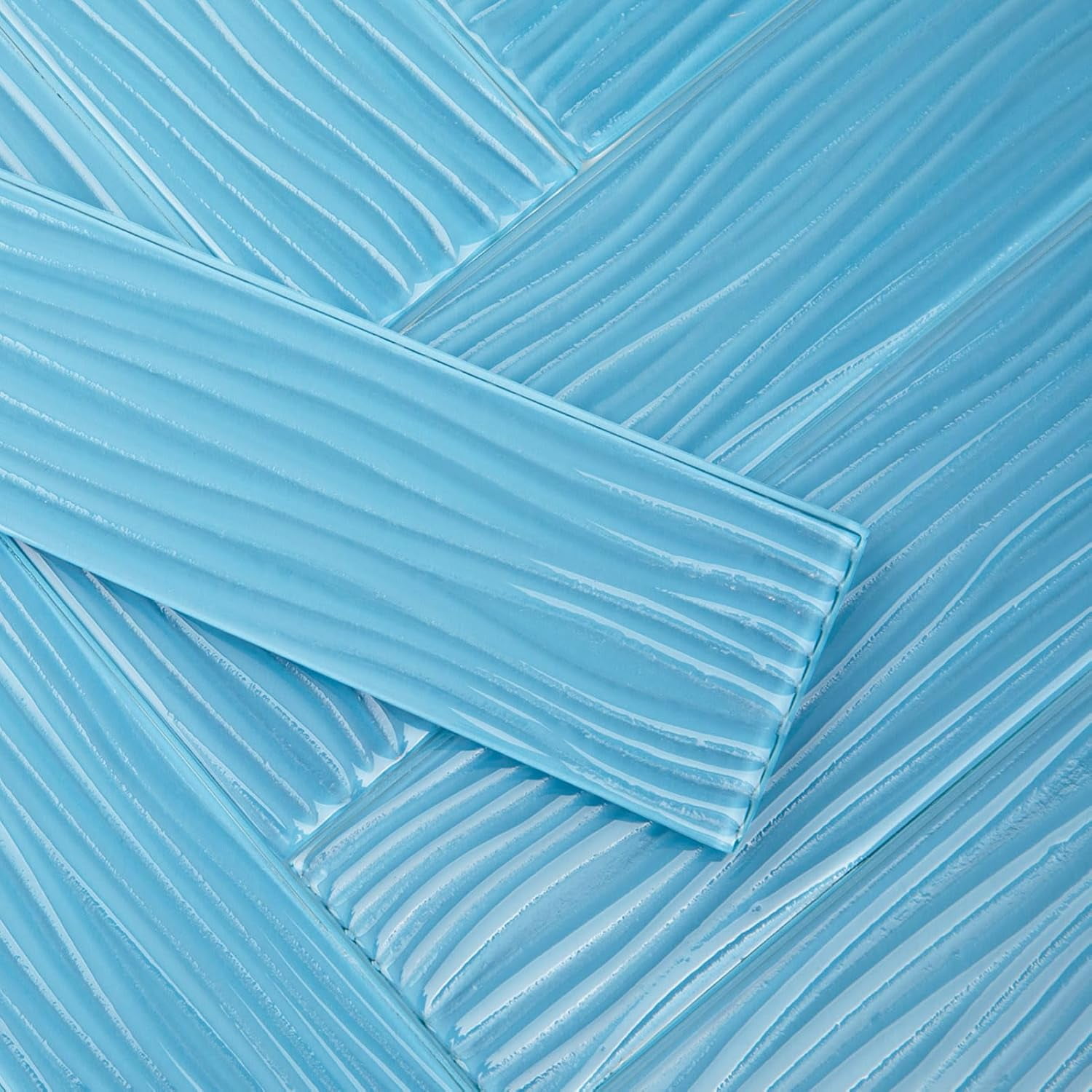 Blue Glass Subway Tile 3x12 Inch, Glossy with Water Wave Surface, 4 Sq ...