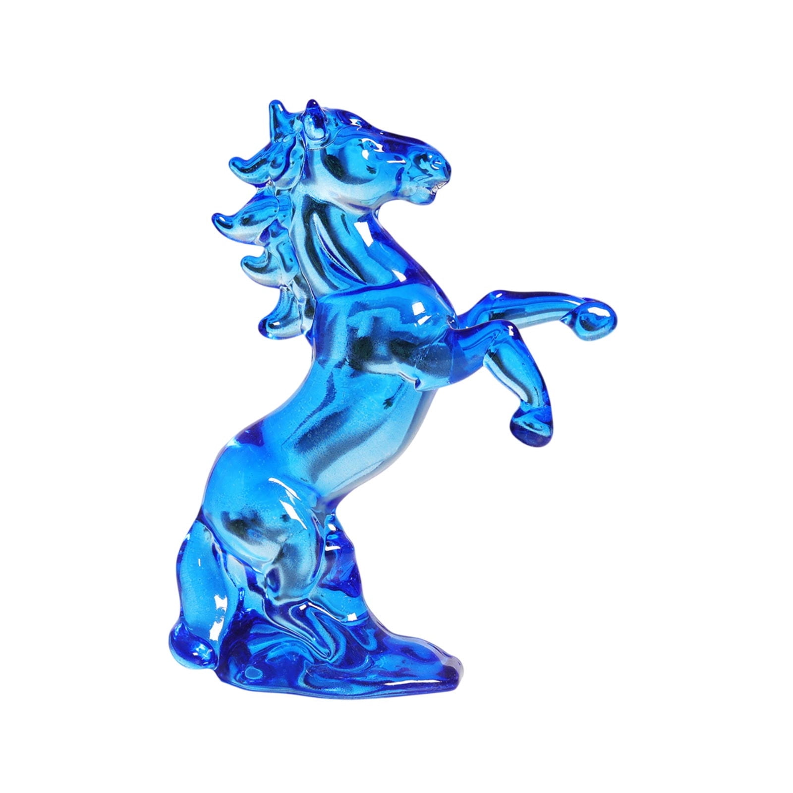 Blue Glazed Glass Carousel Horse Ornament Crystal Base Galloping Horse ...