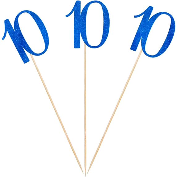 Blue Glitter 10th Birthday Centerpiece Sticks, 12-Pack Number 10 Table ...