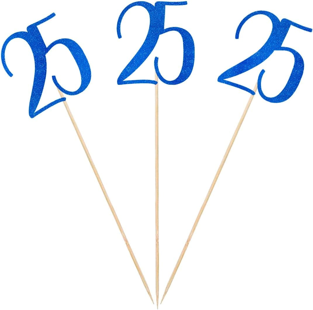 Blue Glitter 25th Birthday Centerpiece Sticks, 12-Pack Number 25 Table ...