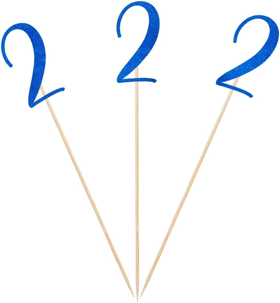 Blue Glitter 2nd Birthday Centerpiece Sticks, 12-Pack Number 2 Table ...