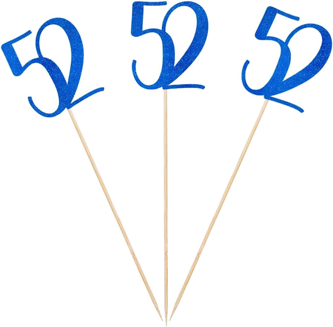 Blue Glitter 52nd Birthday Centerpiece Sticks, 12-Pack Number 52 Table ...
