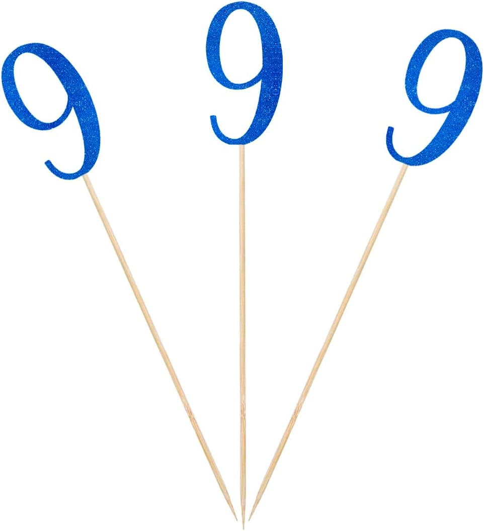 Blue Glitter 9th Birthday Centerpiece Sticks, 12-Pack Number 9 Table ...