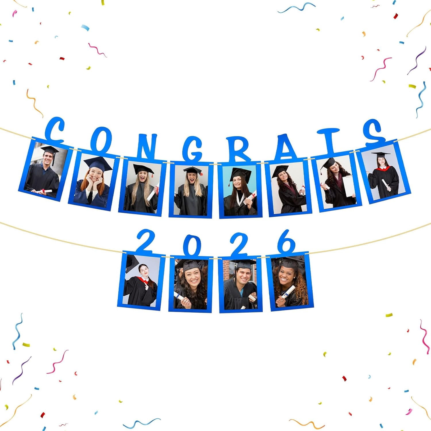 Blue Glitter Congrats 2026 Graduation Photo Banner, Pre-Strung Grad ...