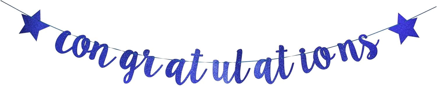 Blue Glitter Congratulations Banner with Stars, Graduation / Wedding ...