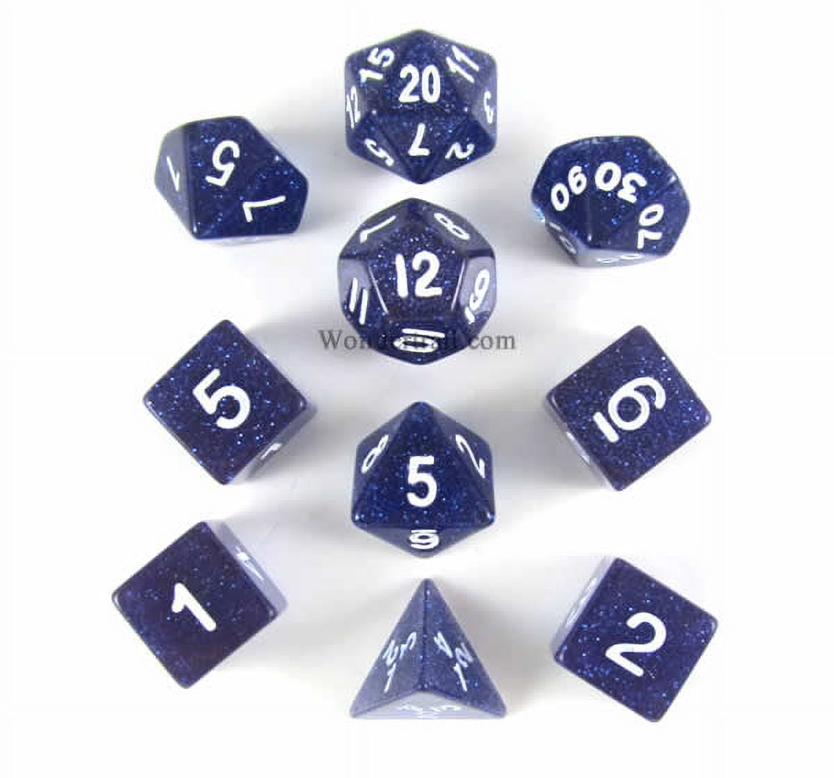 Blue Glitter Dice with White Numbers 16mm (5/8in) Set of 10 Koplow ...