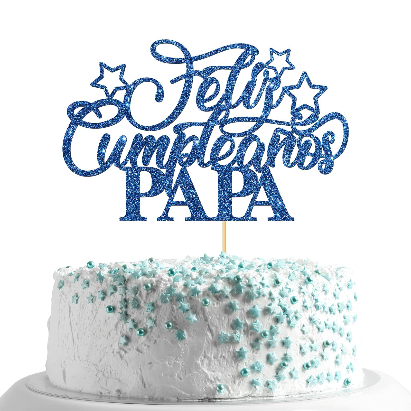 Blue Glitter FelizTRDN Cumpleaños Papa Cake Topper/Daddy Birthday Party ...
