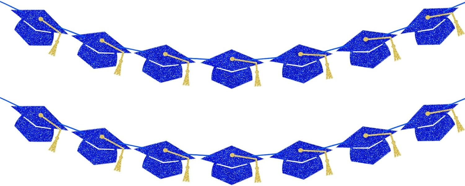 Blue Glitter Graduation Cap Garland Banner with Gold Tassel 2025 ...