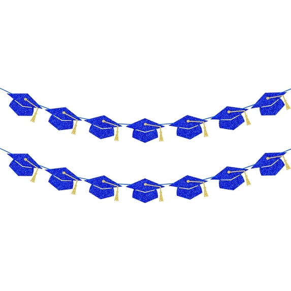 Blue Glitter Graduation Cap Garland Banner with Gold Tassel 2025 ...