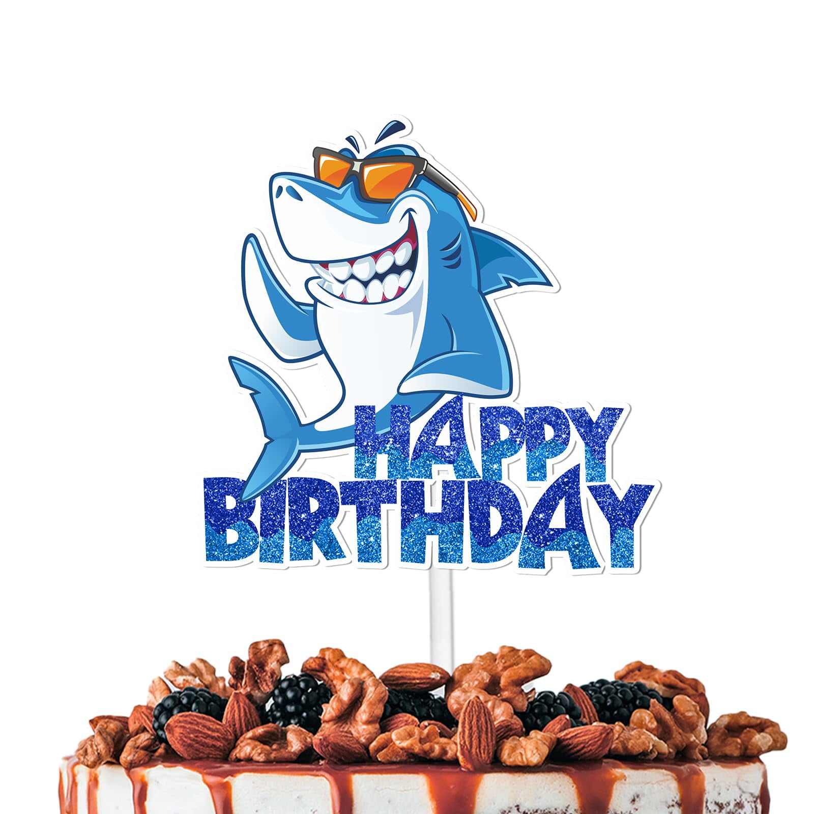 Blue Glitter Handsome Shark Happy Birthday BSL1 Cake Topper Ocean ...