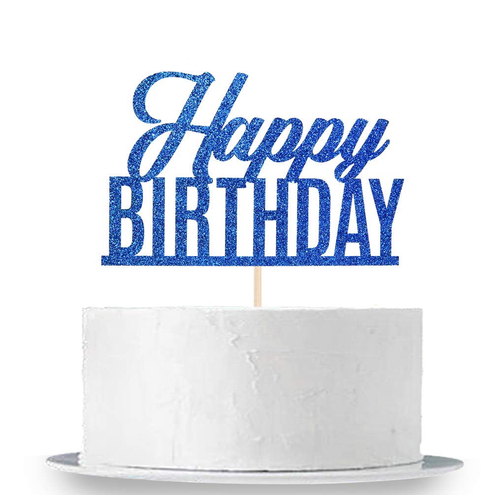 Blue Glitter Happy Birthday Cake Topper, Anniversary KMC2Party ...
