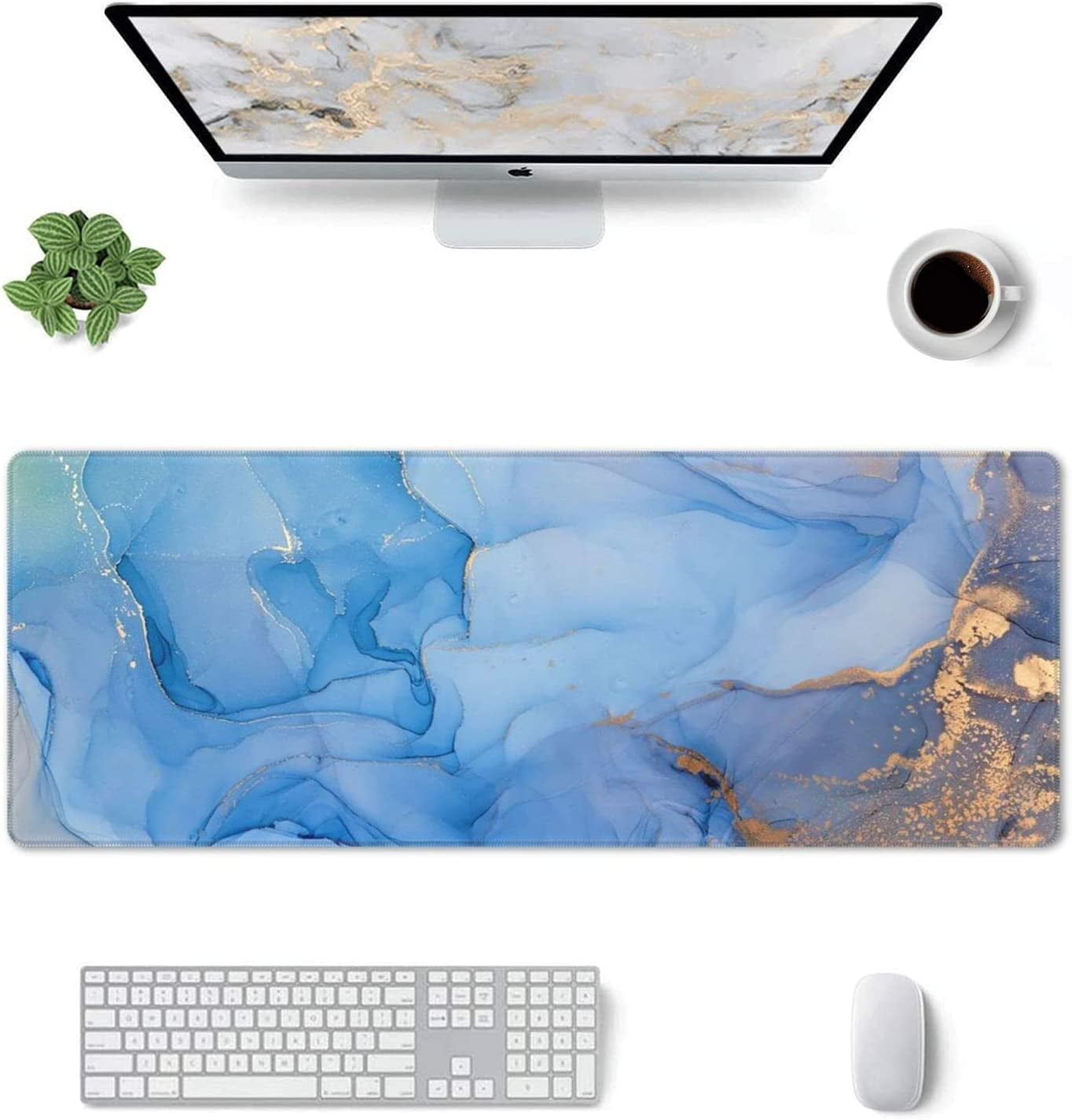 Blue Glitter Marble Mouse Pad Gaming with Stitched Edges, Extra Big ...