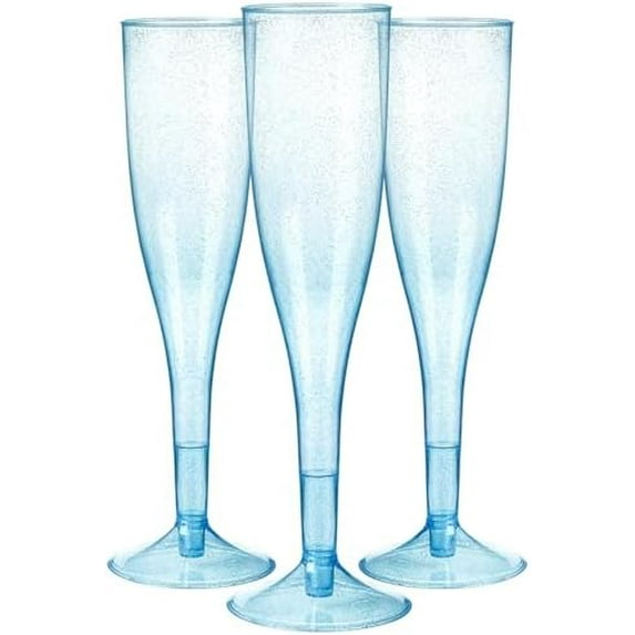 Blue Glitter Plastic Blue Wine Glasses 30 Pack, Champagne Flutes ...