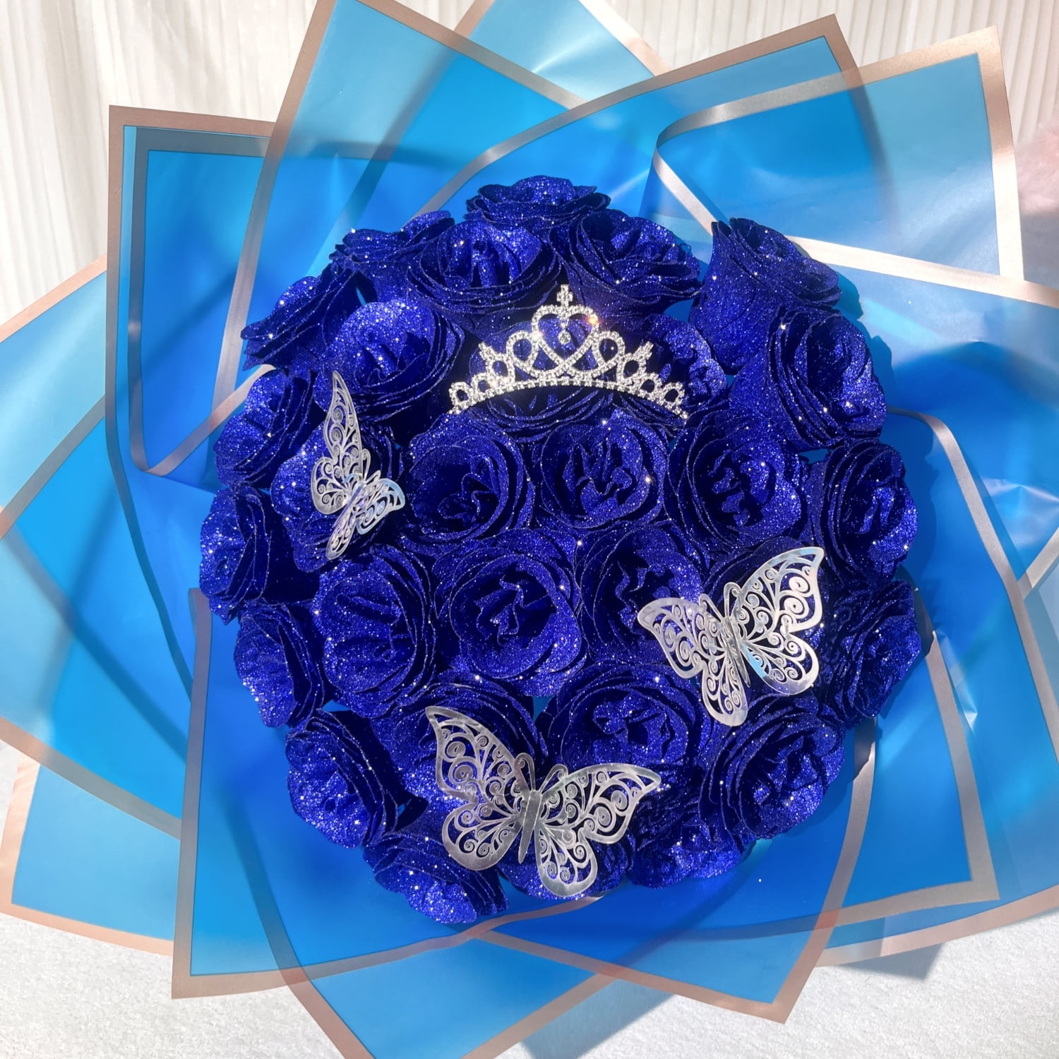 Blue Glitter Roses Bouquet Artificial Red Roses - Mother's Day 2025 ...