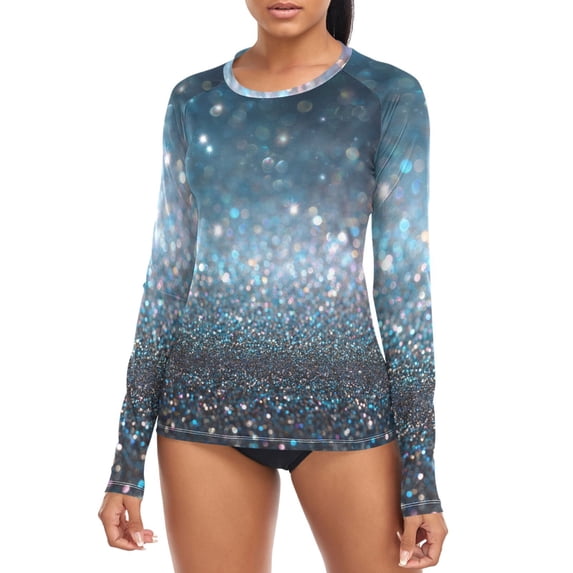 Blue Glitter Women's Rash Guard Shirts UPF 50+ Sun Protection Clothing ...