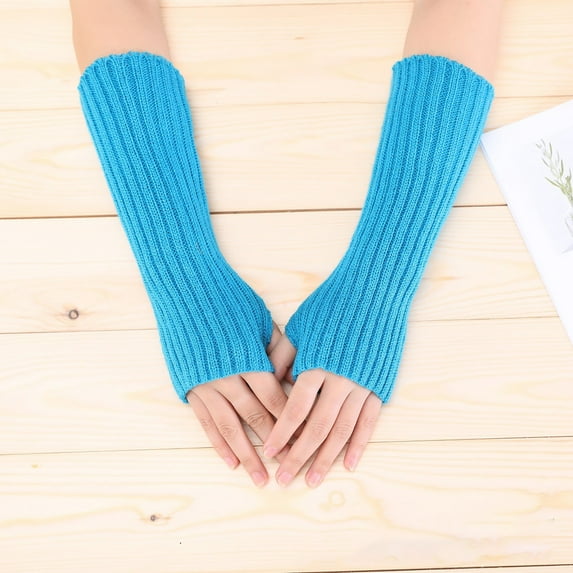 Blue Gloves Mittens Arm Warmers Gloves Winter Long Fingerless Gloves ...