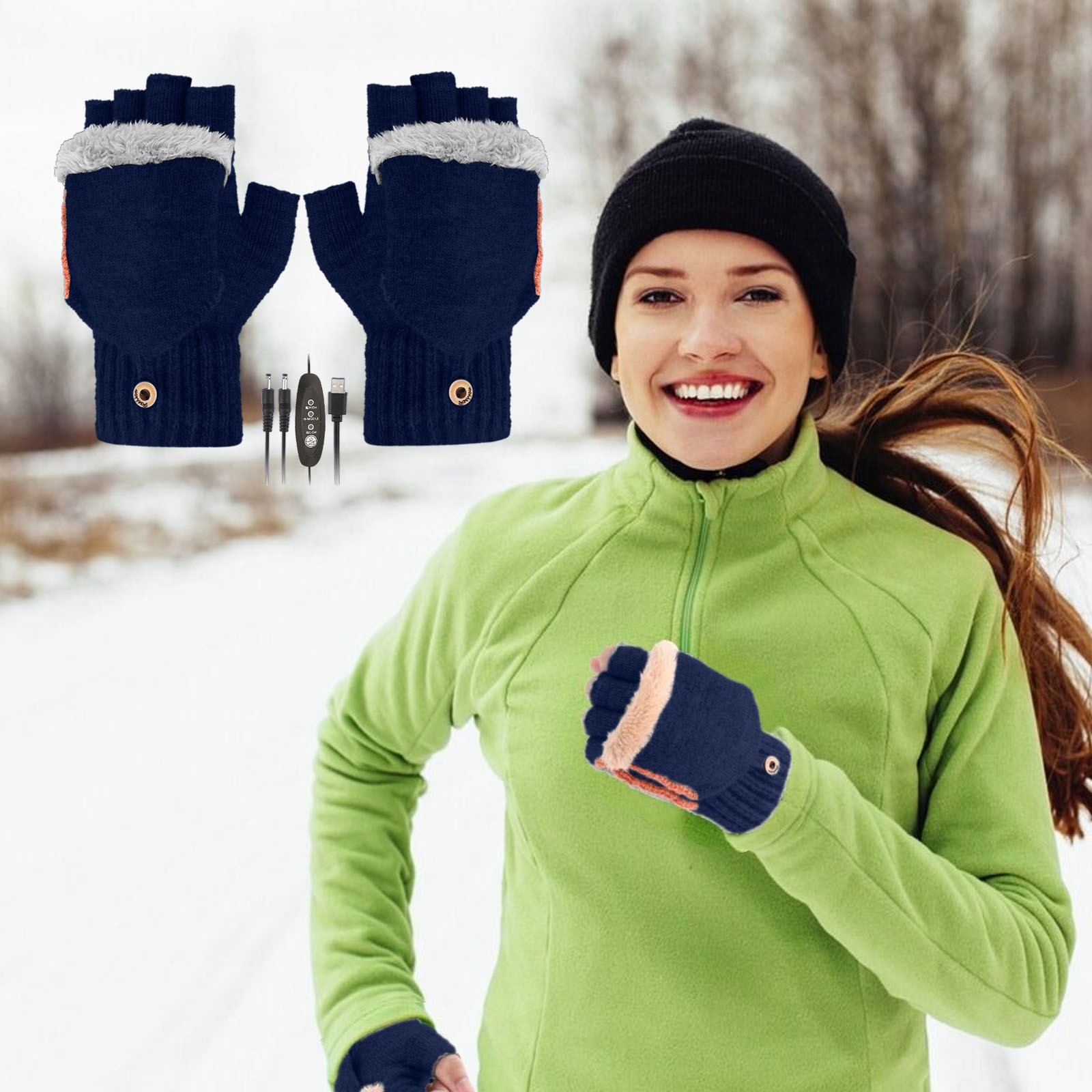 Blue Gloves Mittens Men's Women's USB Heated Gloves KKUYT Heated Winter ...