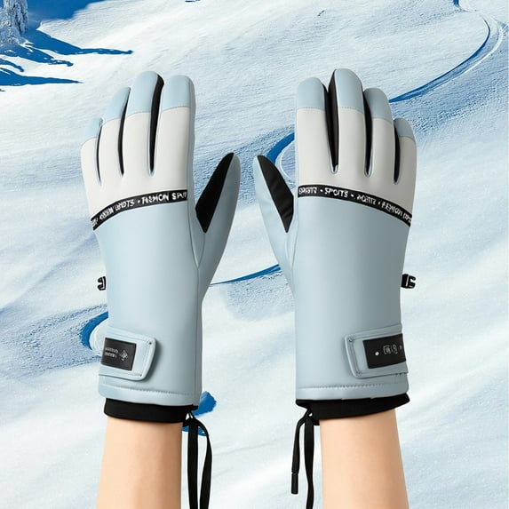 Blue Gloves Mittens Women's Winter Outdoor Cycling Warm Ski Gloves with ...