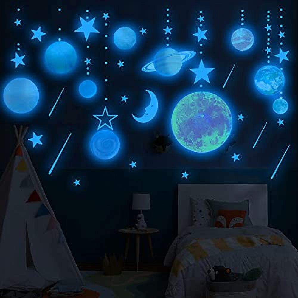 Blue Glow in The Dark Solar System Wall Decals,158 pcs Ceiling Light ...