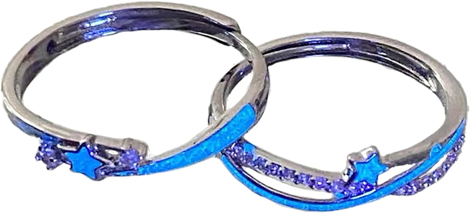 Blue Glow Star Promise Matching Rings for Couples Rings for Him and Her ...