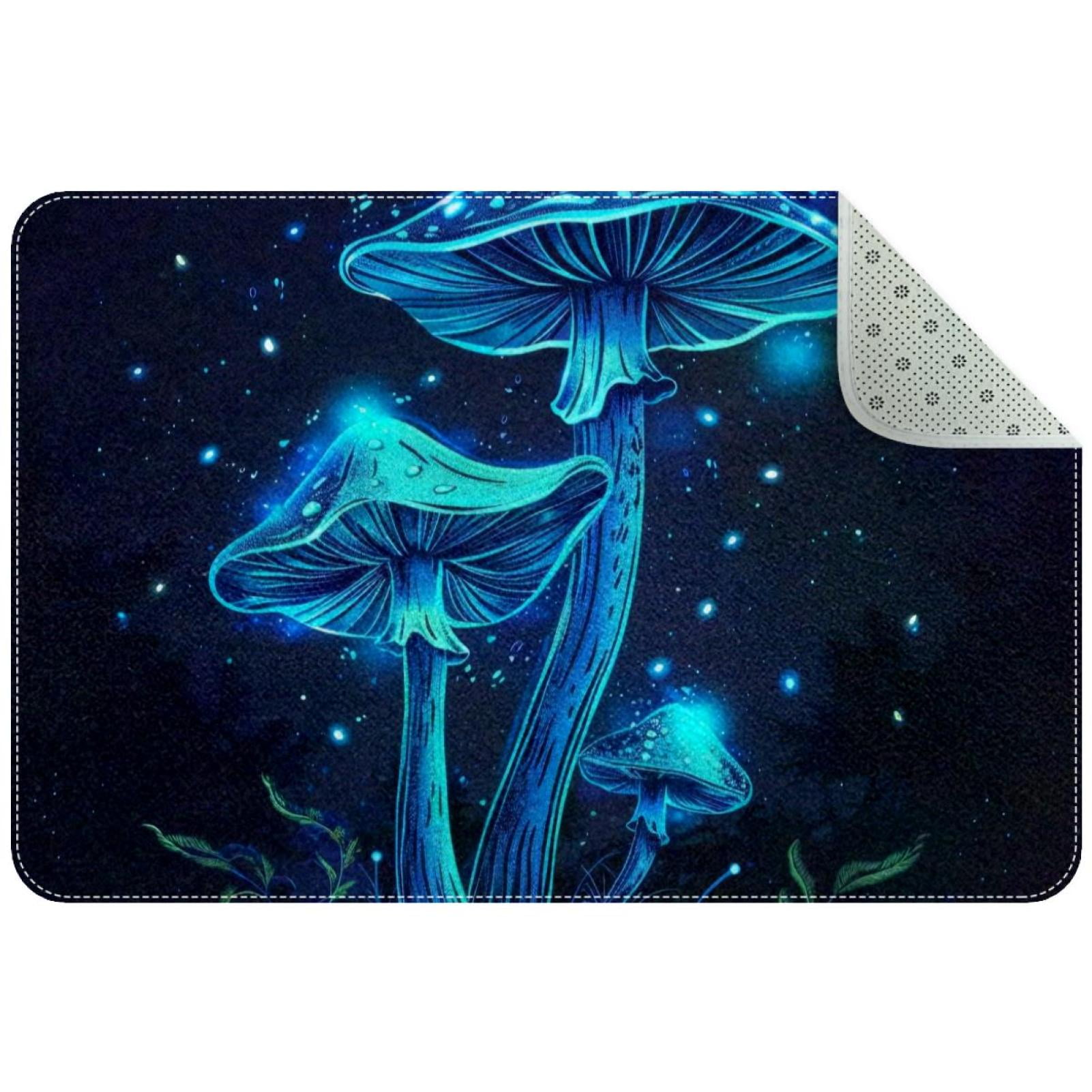 Blue Glowing Mushrooms on Dark Night Background Small Area Rug, Non ...