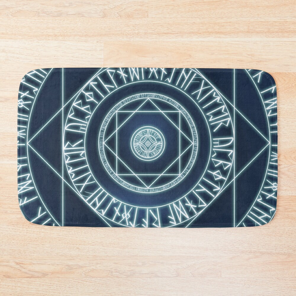 Blue Glowing Rune Magic Circle Bath Mat Funny Kitchen Rugs Personalized ...