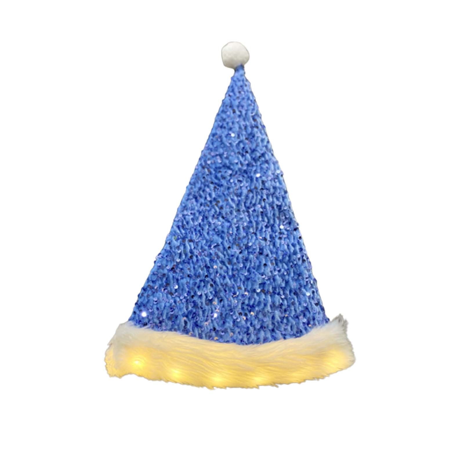 Blue Glowing Santa Hat With 3 Light Modes, Blue Velvet Fabric And ...