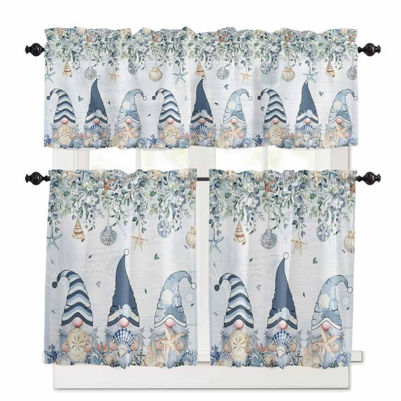 Blue Gnome Kitchen Curtains Valances and Tiers Set of 3 Summer Ocean ...